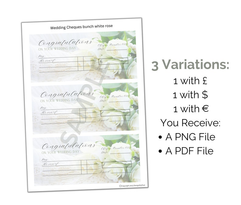 Wedding Gifting Blank Cheque Printable Wedding Money Gift - Etsy