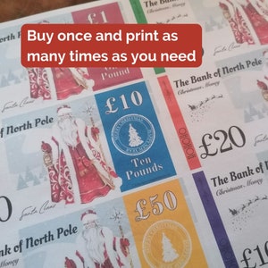 Christmas Money, Printable Santa Bank Notes in Pounds. Pretend Fun Xmas ...