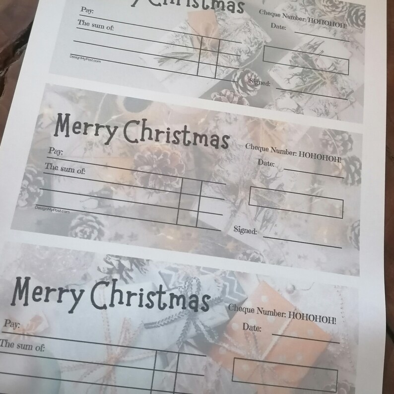 Printable Christmas Blank Cheque, Bankers Draft. Downloadable Xmas ...
