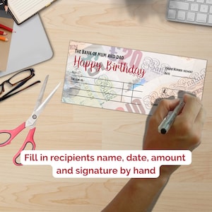 Bank of Mum and Dad Birthday Cheque. Gifting Cheque Template Euros ...