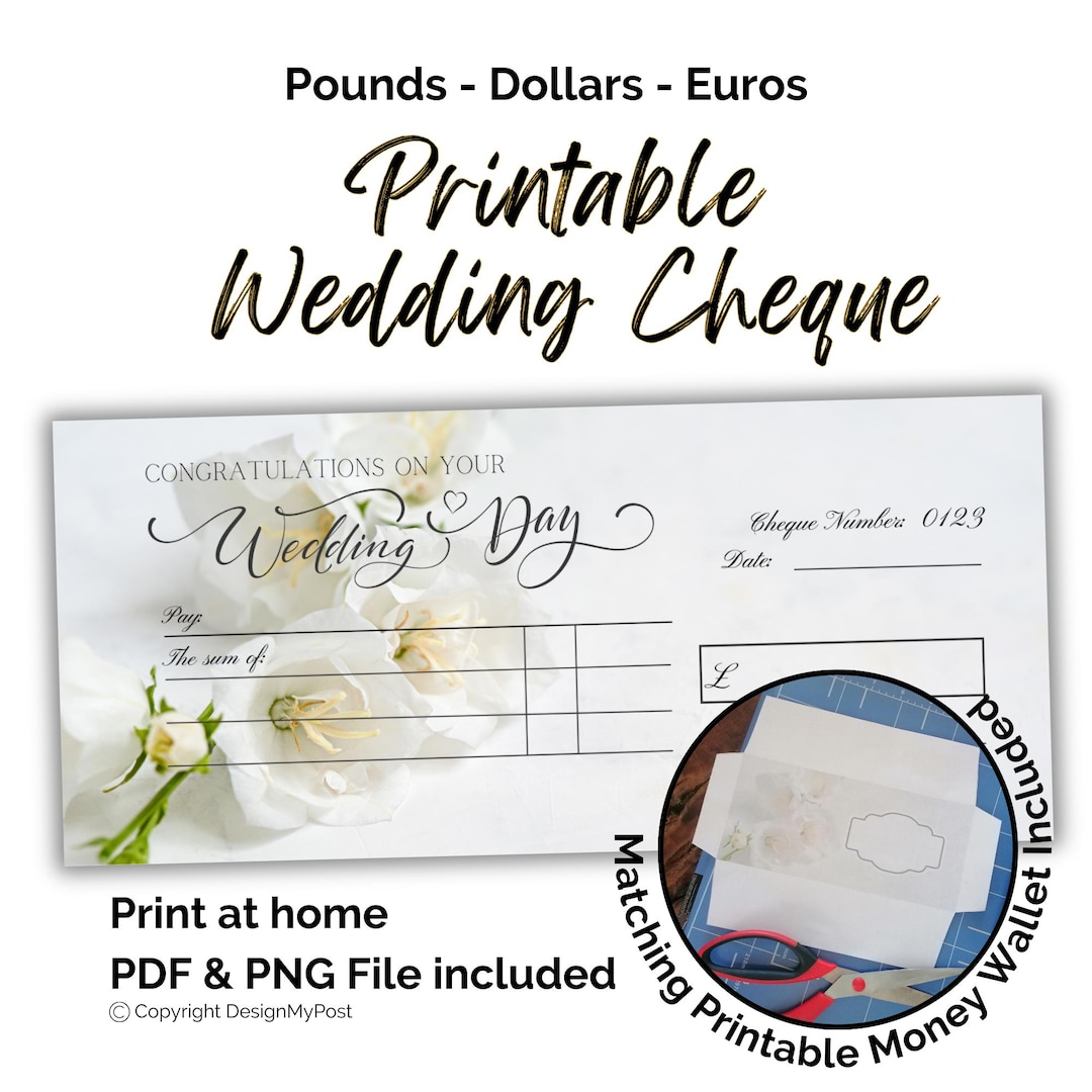 Blank Cheque Gift for Newly Weds Printable Wedding Money Gifting Fake ...