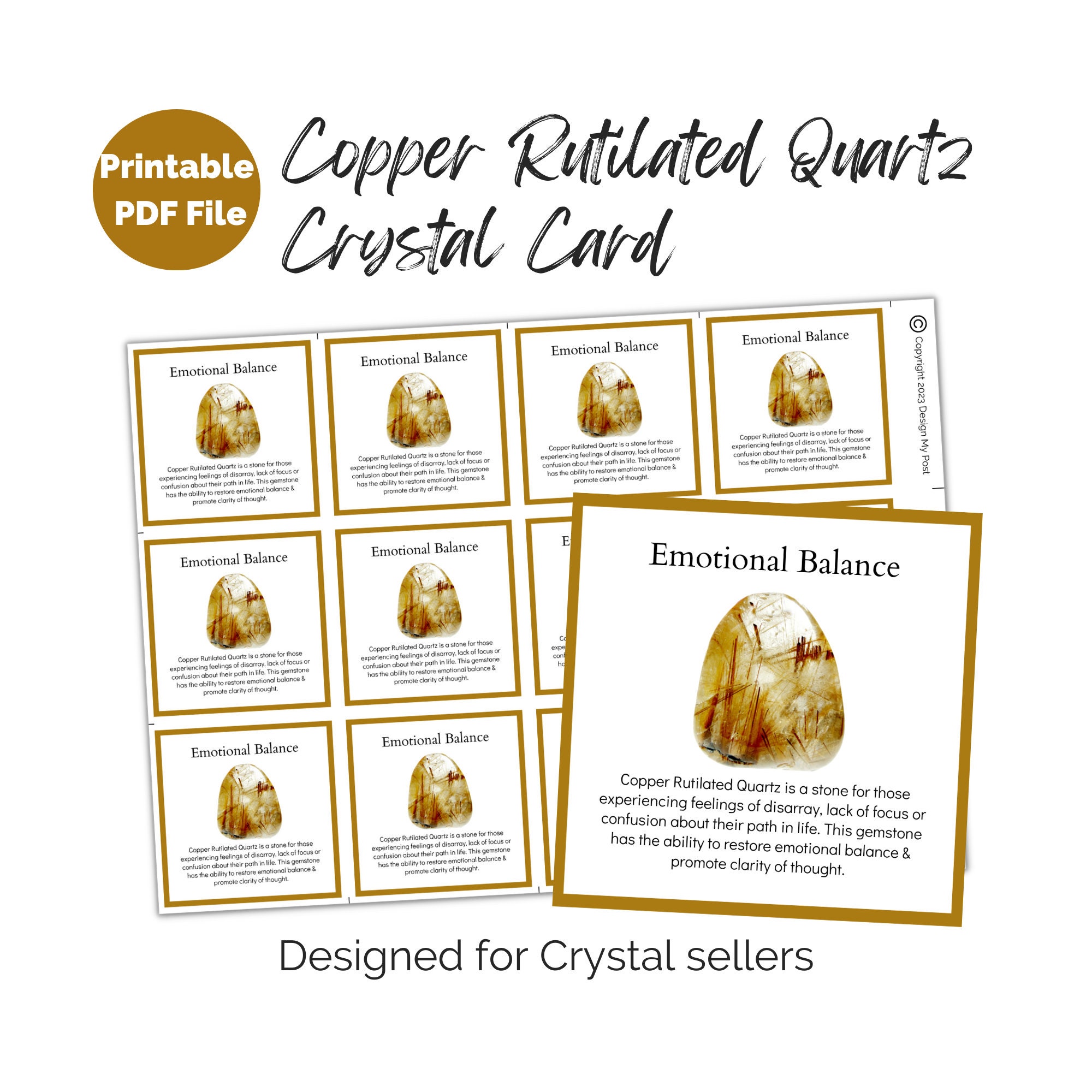 Printable Copper Rutilated Quartz Crystal Info Cards for Crystal ...