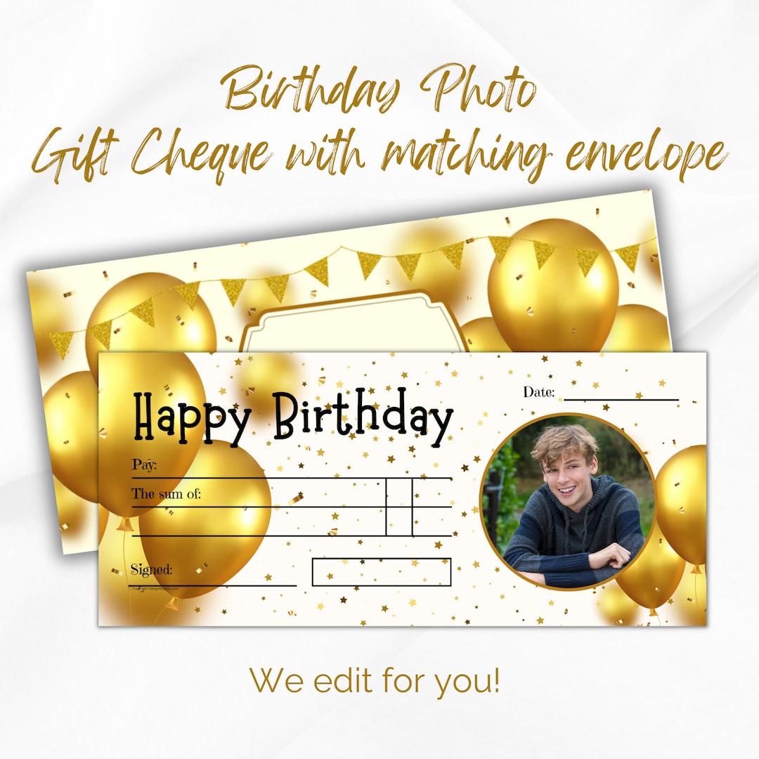 Personalised Birthday Cheque and Printable Envelope. Blank Cheque With ...
