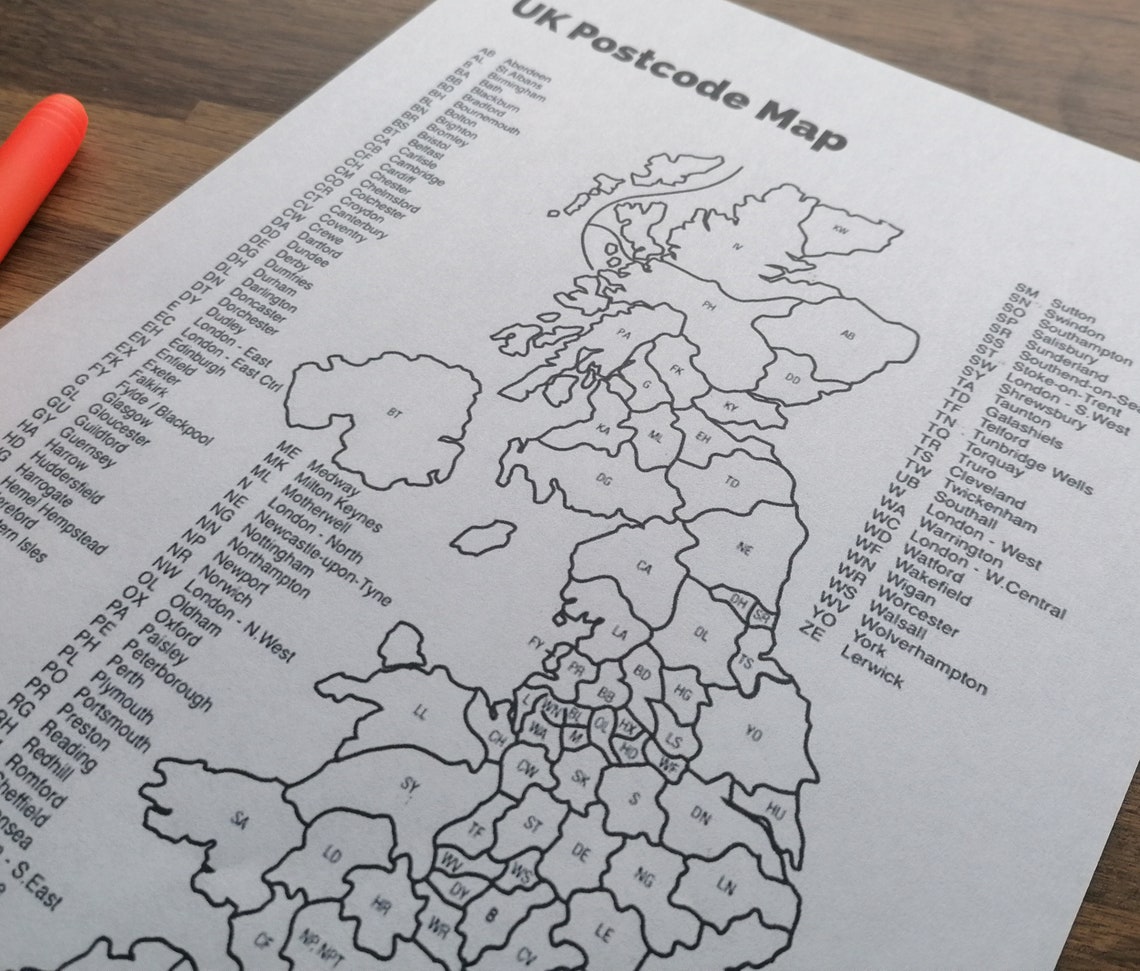 Printable UK Postcode Map. Etsy Sales Tracker. A4 Print at - Etsy UK