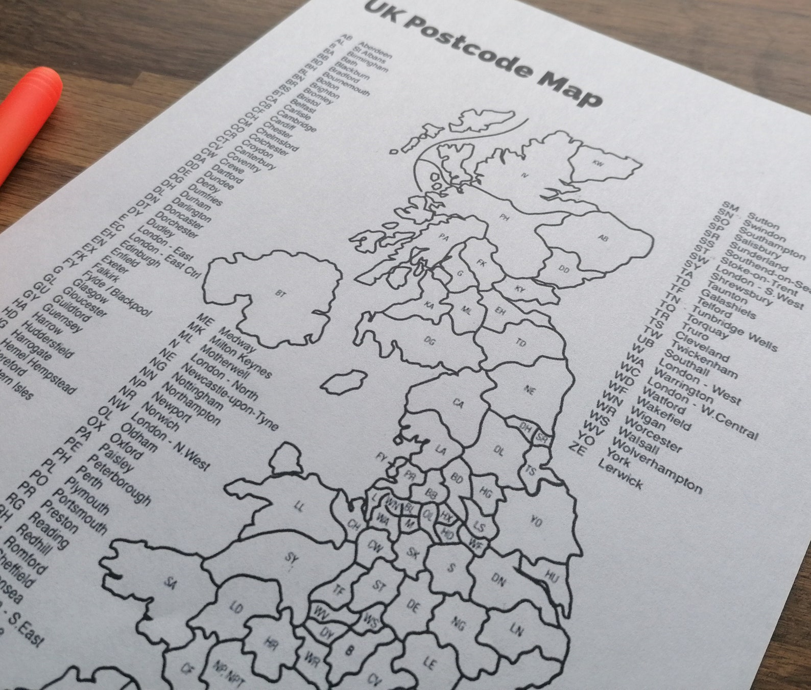 Printable UK Postcode Map. Etsy Sales Tracker. A4 Print at Home. Colour ...