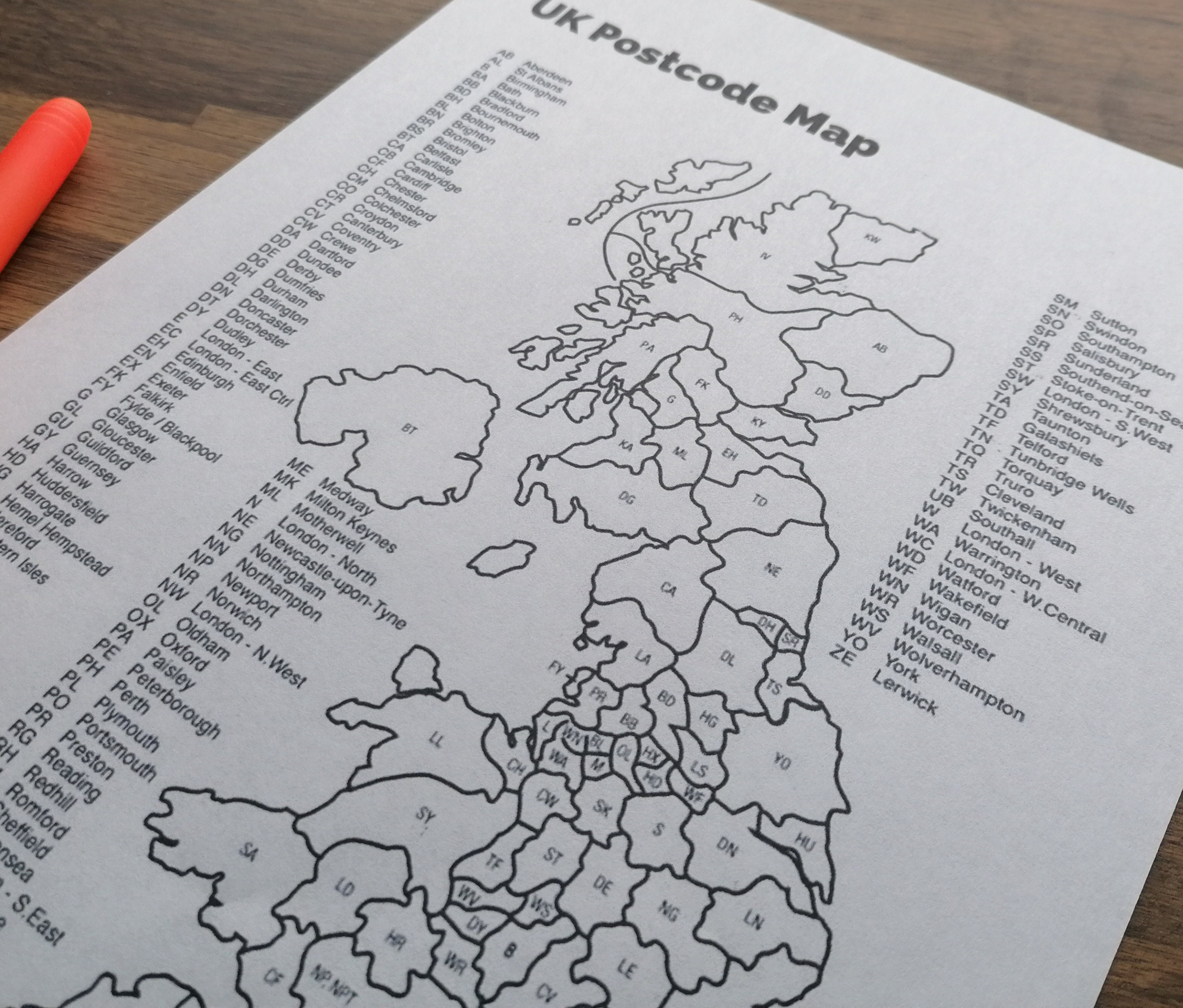 Printable UK Postcode Map. Etsy Sales Tracker. A4 Print at Home. Colour ...