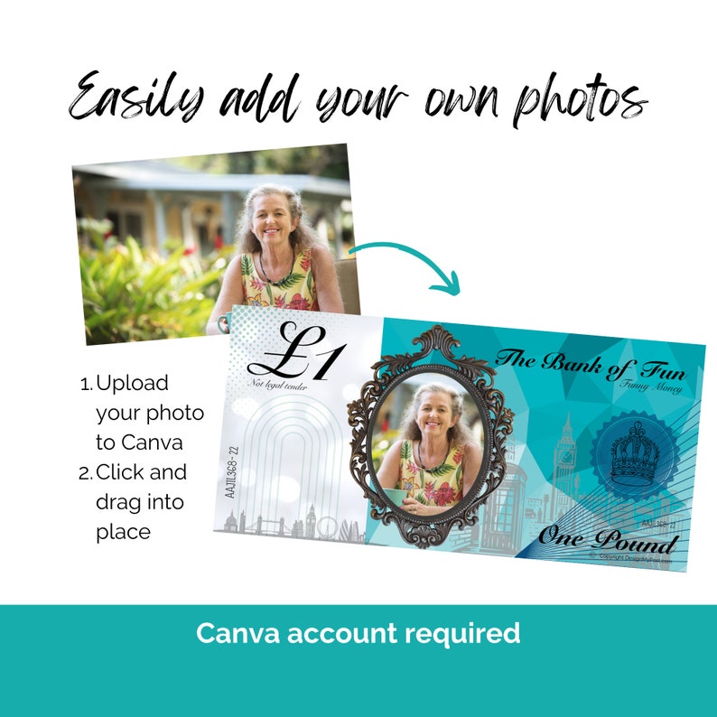 One Pound Note Face on Money Printable Fun Bank Notes. Add - Etsy