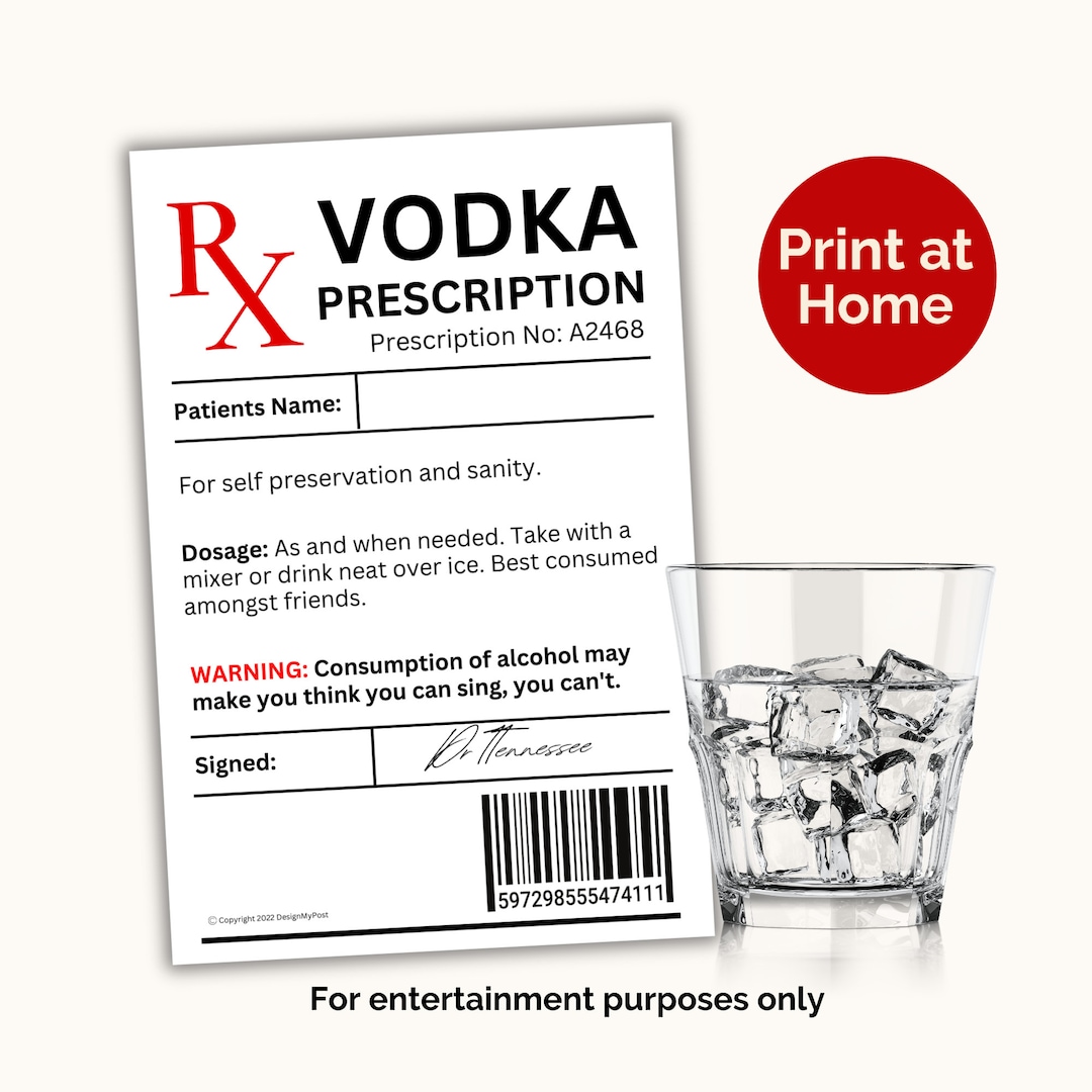 RX Vodka Prescription Label. Printable Novelty Gift. Birthday Gift for ...