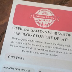 Christmas Gift Delay Apology Letter. Printable A4 Notification From ...