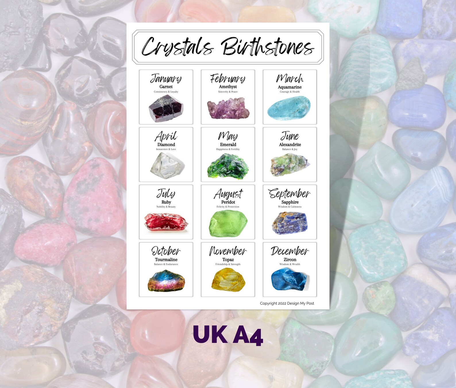 Printable Crystal Meanings & Birthstones PDF Cheat Sheet. A4 | Etsy UK