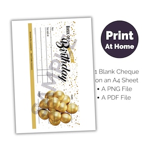 Blank Birthday Cheque Gifting Check Template. Printable Pretend ...