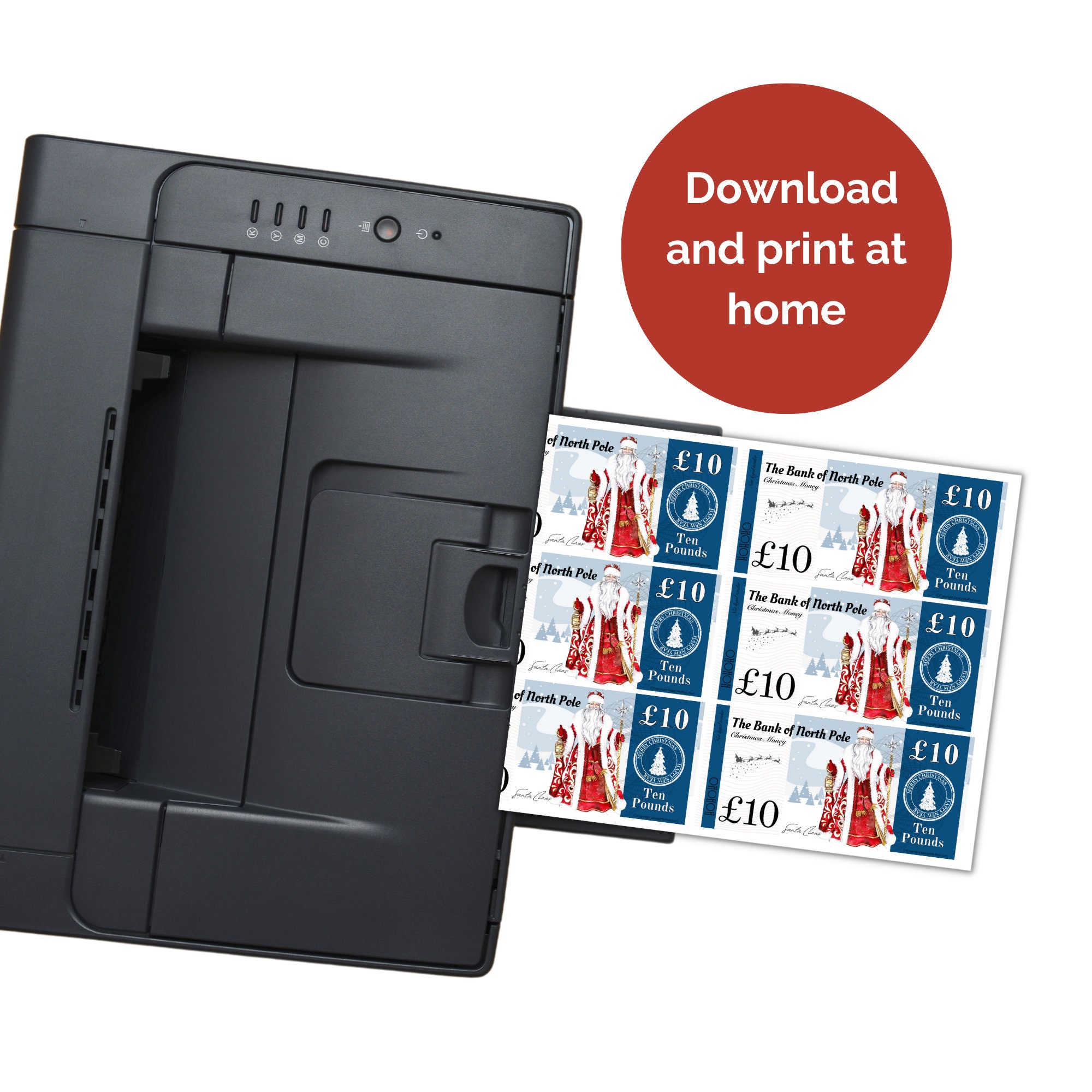 Christmas Cash, Ten Pounds Printable Santa Bank Notes. Pretend Fun Xmas ...