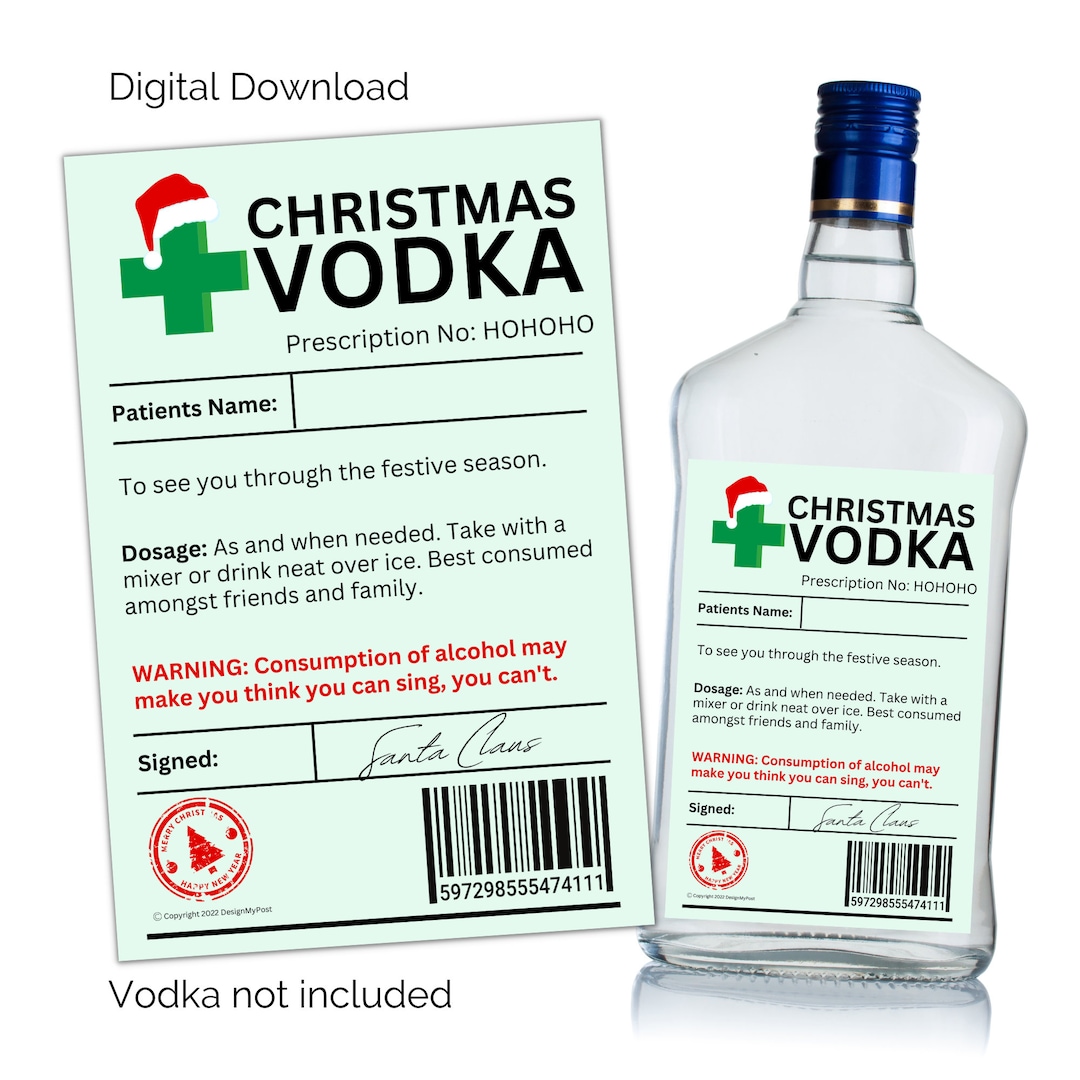 Christmas Vodka Label. Downloadable Xmas Bottle Prescription. Secret ...