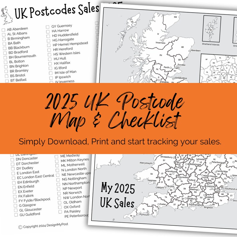 UK Postcode Map Sales Tracker Plus UK Postcode Checklist. 2025 ...