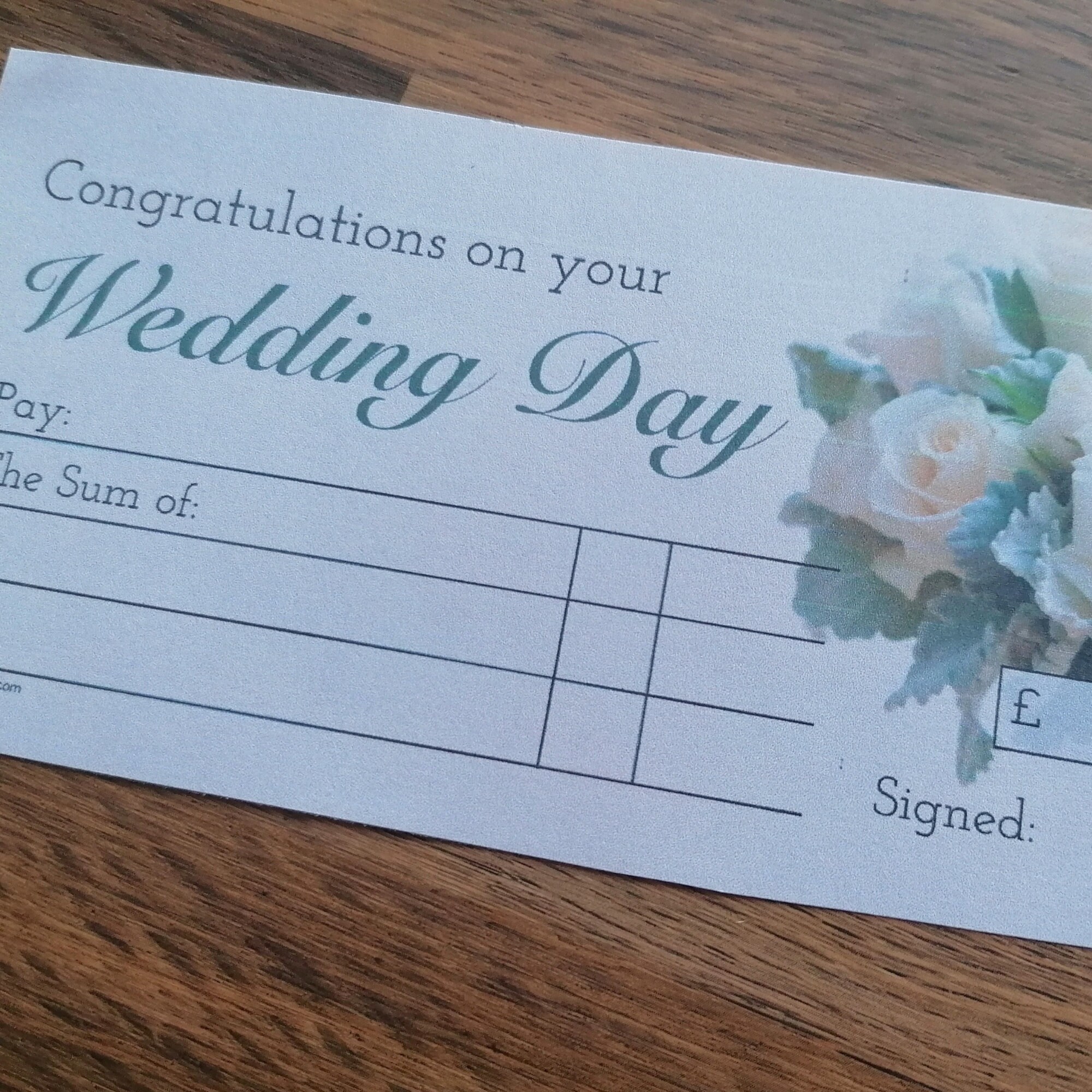 Blank Wedding Cheque. Printable Wedding Money Gifting Fake Cheque ...