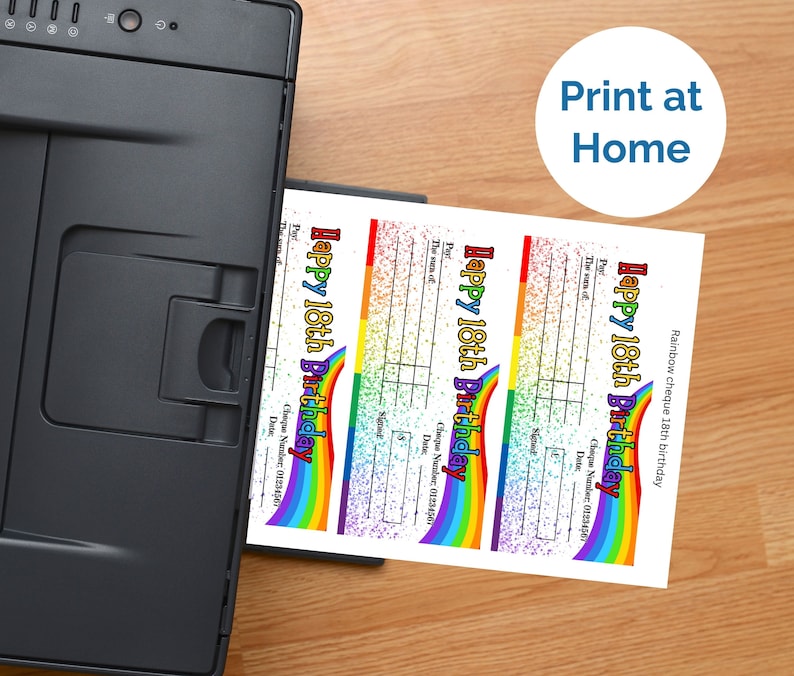 Printable 18th Birthday Cheque. Rainbow Gift Blank Cheque - Etsy UK
