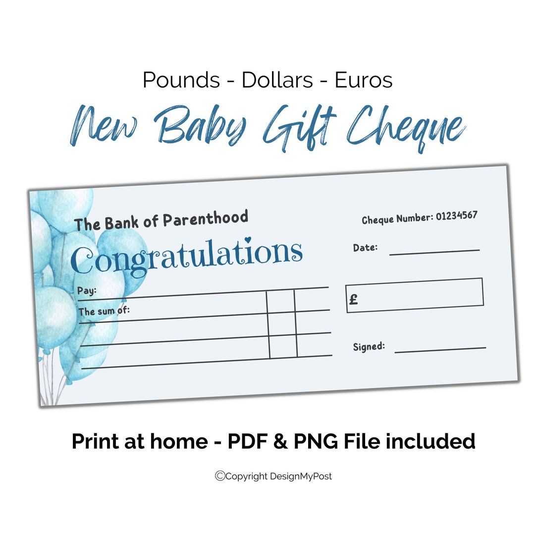 New Born Gifting Cheque. Soft Blue Congratulations Cheque Mock up With ...