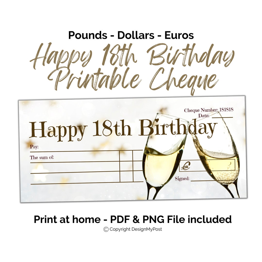 18th Birthday Fake Cheque. Gifting Blank Cheque Template in Euros ...