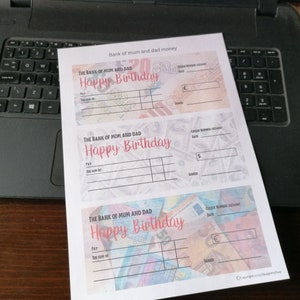 Bank of Mum and Dad Birthday Cheque. Gifting Cheque Template Euros ...