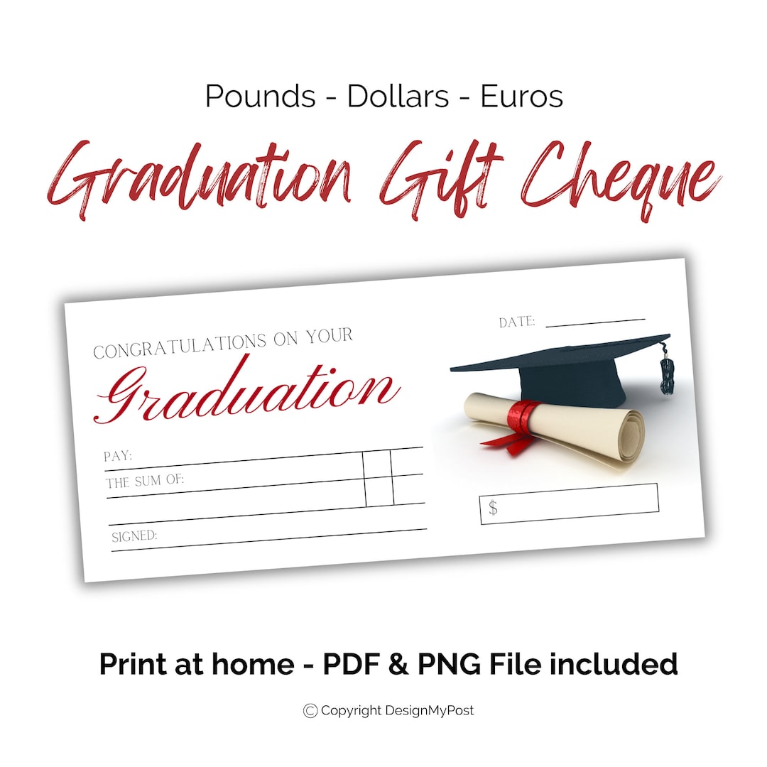 Graduation Cheque. Printable Gifting Blank Check. Euros, Pounds and ...