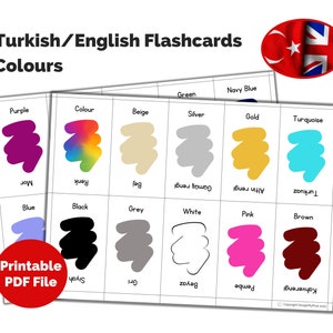 Learn Turkish Colours. Printable Flashcards in English and - Etsy UK