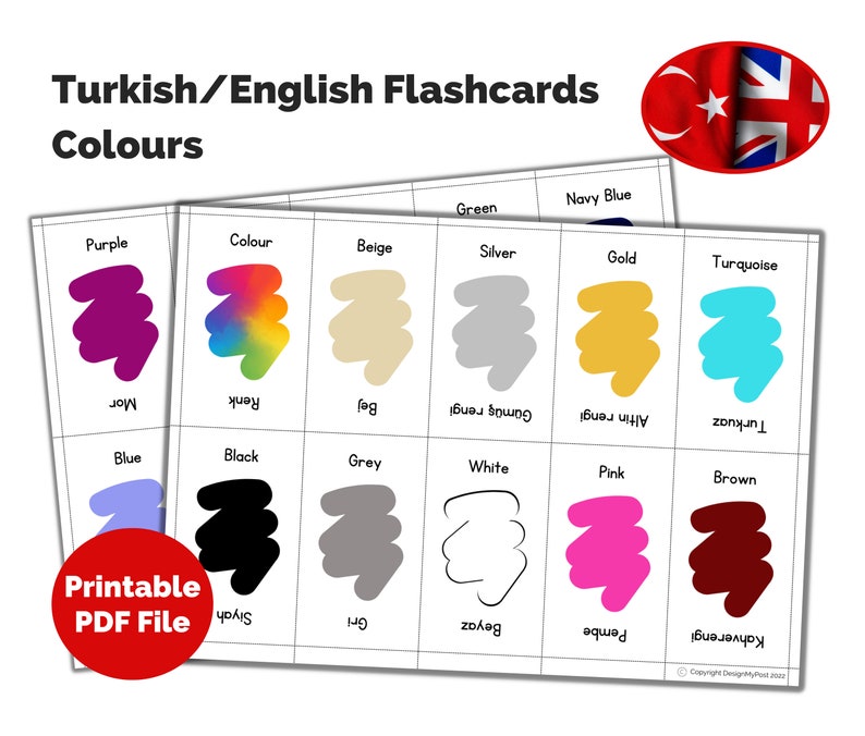 Learn Turkish Colours. Printable Flashcards in English and - Etsy UK