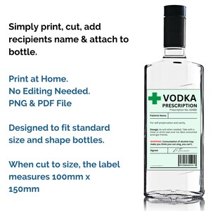 Vodka Prescription Label. Printable Novelty Gift. Funny Gift. Digital ...