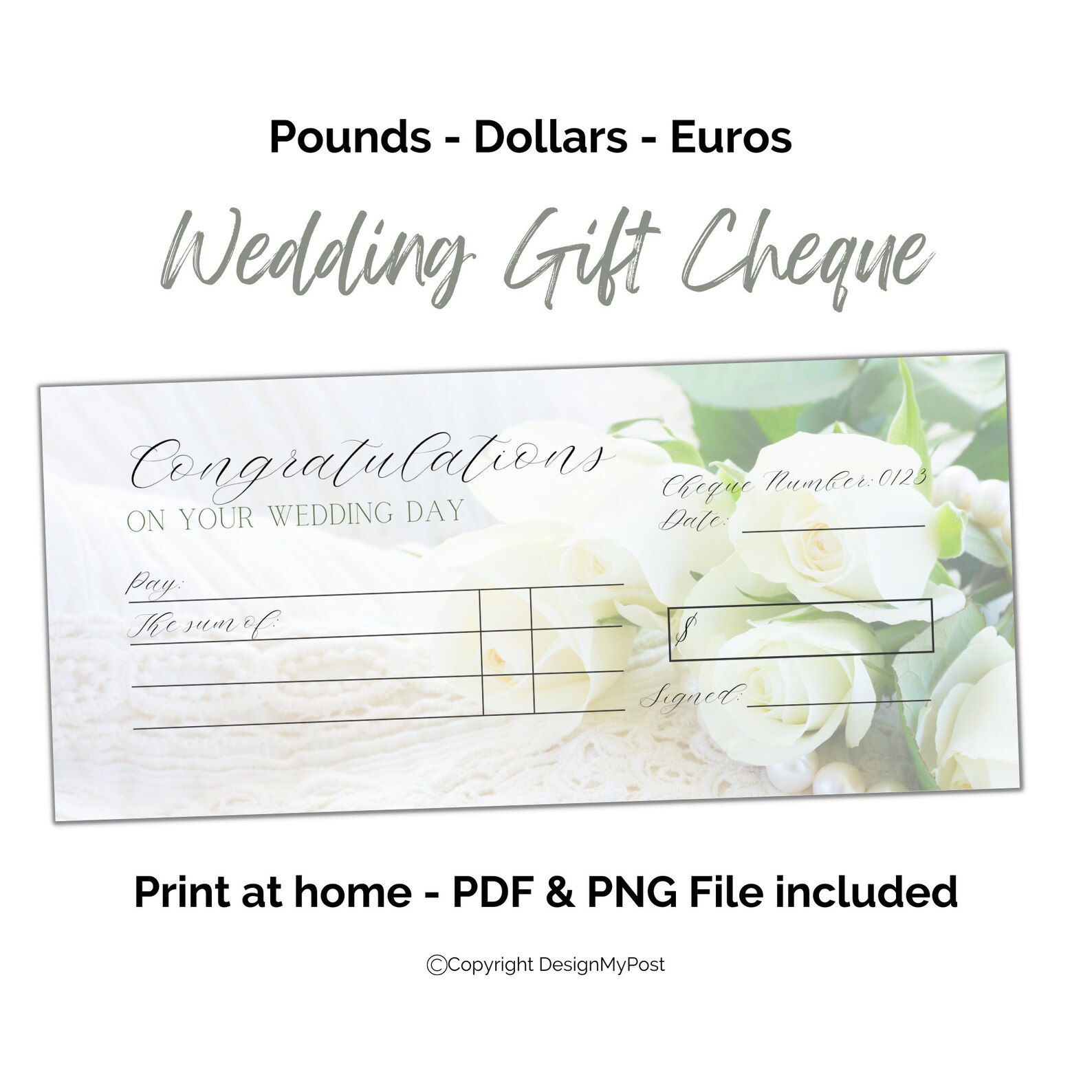 Wedding Gifting Blank Cheque Printable Wedding Money Gift - Etsy UK