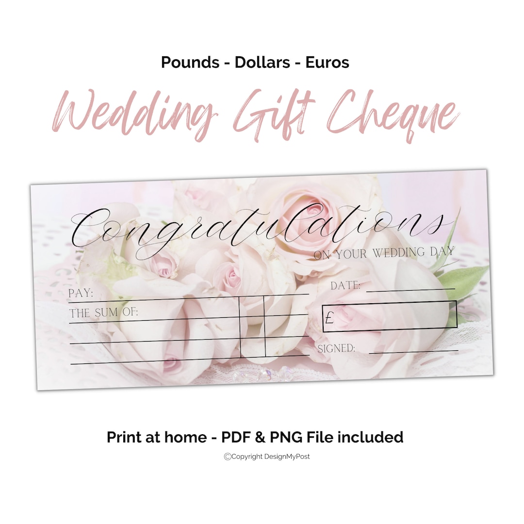 Wedding Cheque Gift for Newly Weds Printable Blank Gifting Fake Cheque ...