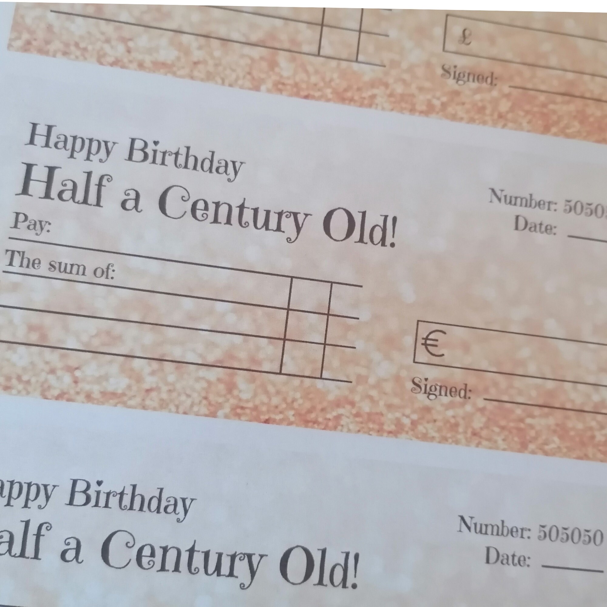 50th Birthday Cheque. Printable Gift Cheque Template Euros - Etsy UK