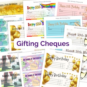 Printable Birthday Cheque. Gift Cheque Template With Gold Balloons ...