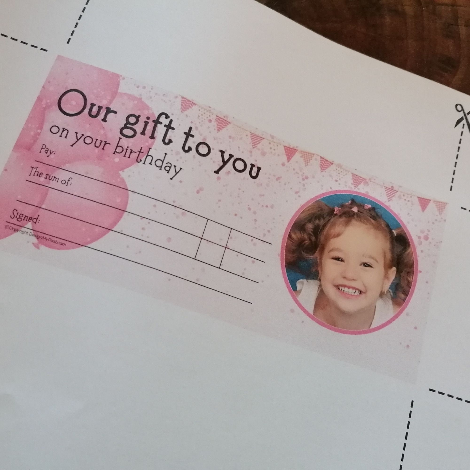 Pink Balloons Photo Birthday Cheque. Print at Home Gift Cheque - Etsy