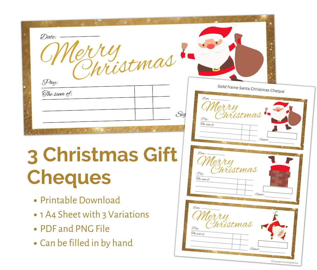 Merry Christmas Cheques. Downloadable Printable Xmas Gifting Check. Fun ...