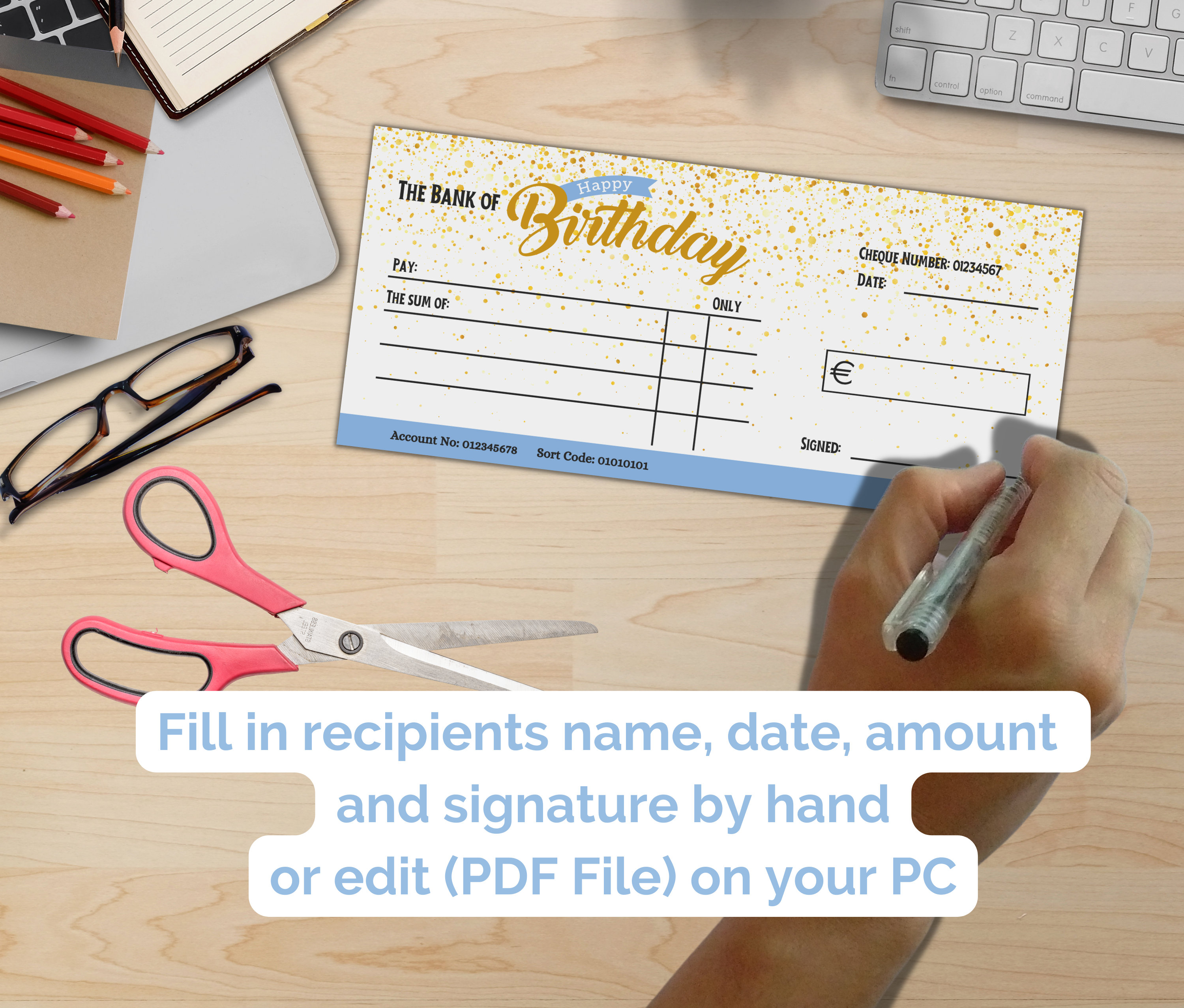 Blue Printable Birthday Cheque. Gift Cheque Template for Boys - Etsy UK