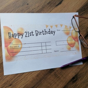 Large Cheque for 21st Birthday. Gifting Blank Big Check Template ...