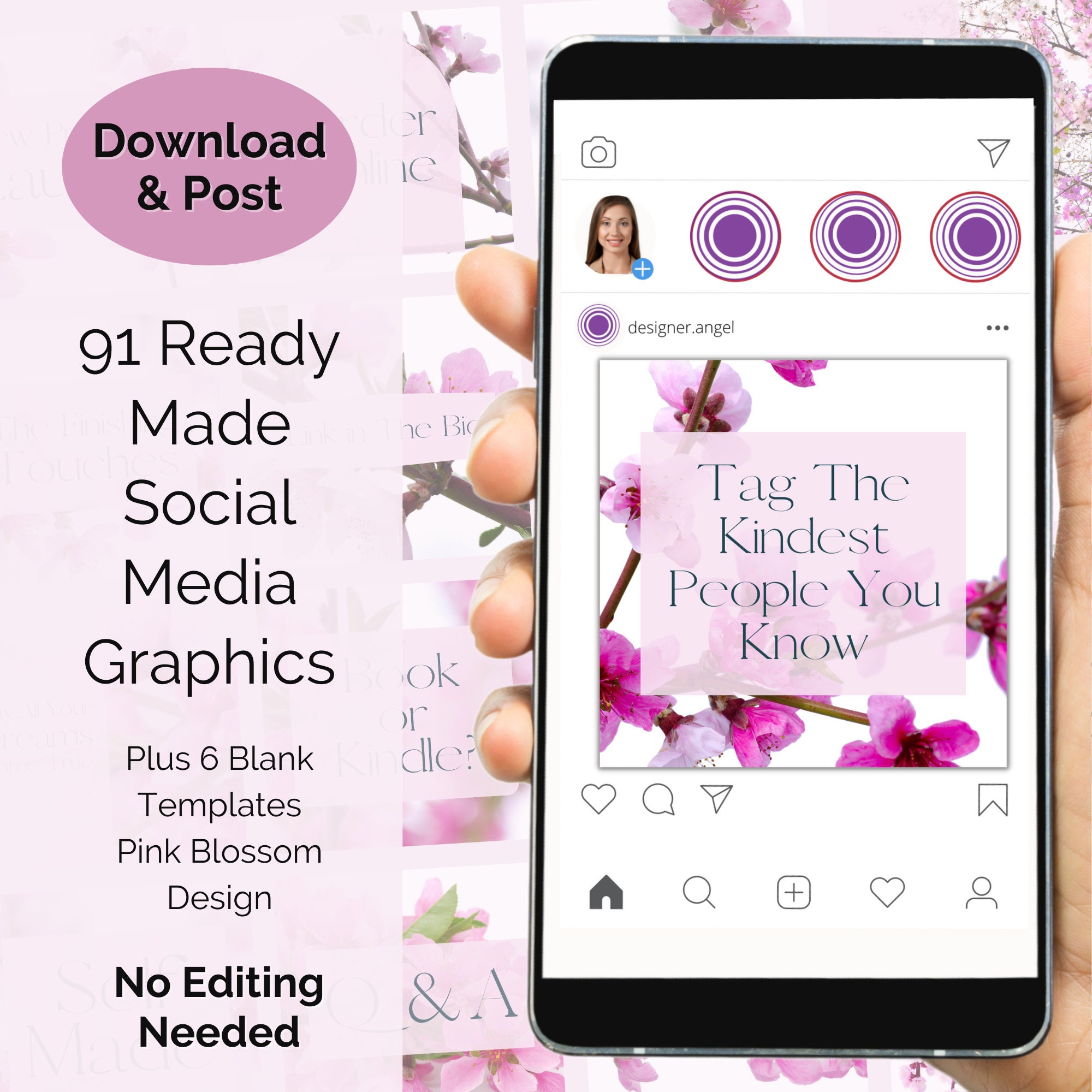 Pink Social Media Template Bundle With Blossom Design 91 Ready - Etsy