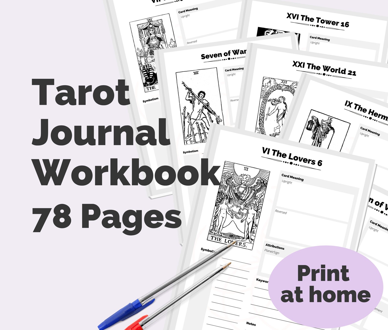 Printable Tarot Card Worksheets 78 Classic Tarot Deck Cheat - Etsy UK