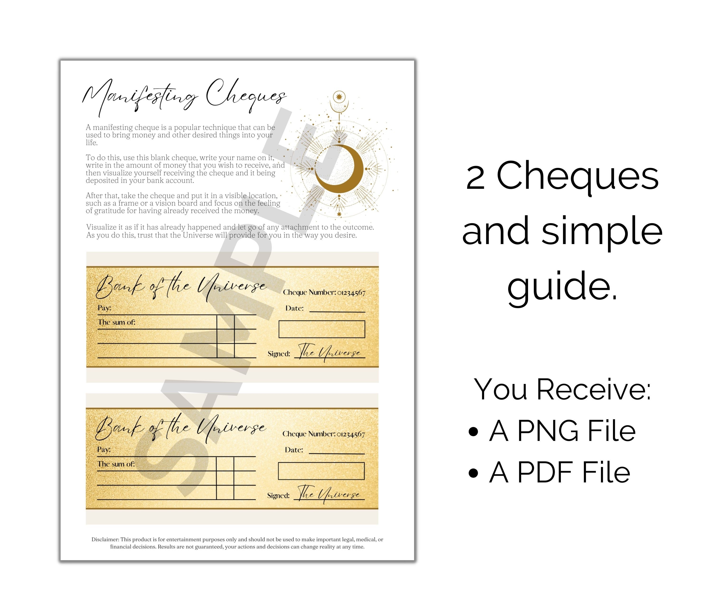 Manifestation Cheques Law of Attraction Blank Printable Check Gold ...