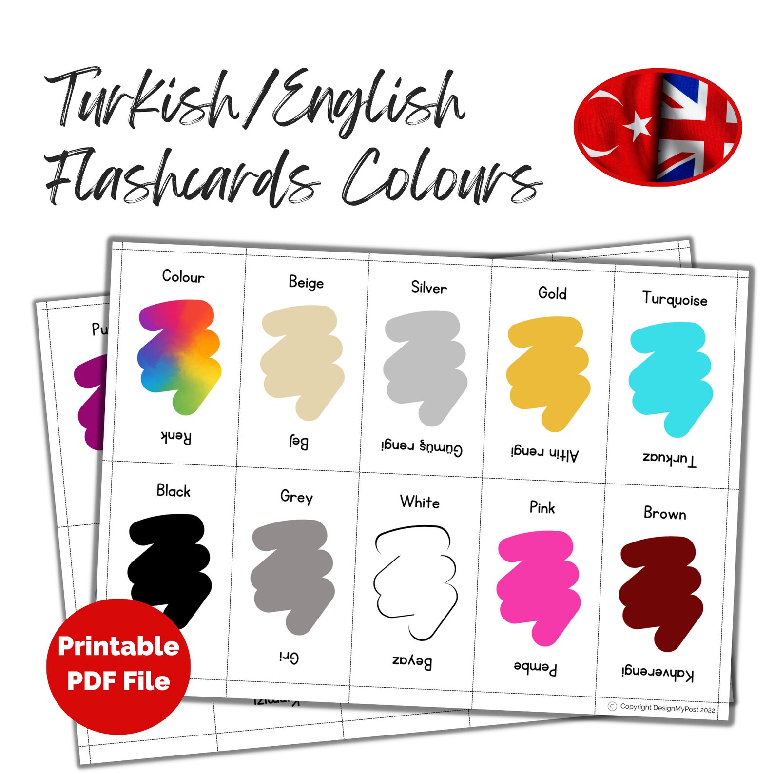 Learn Turkish Colours. Printable Flashcards in English and - Etsy UK