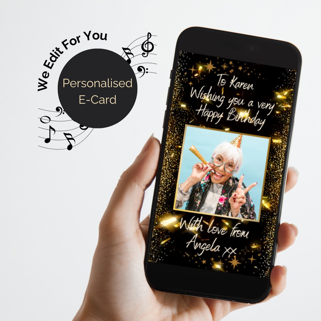 Personalized Photo Birthday E-card: Animated Black and Gold (digital ...