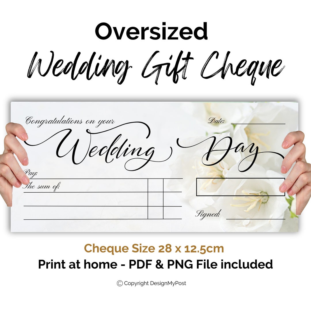 Blank Wedding Cheque for Newly Weds. Big Printable Wedding Money ...