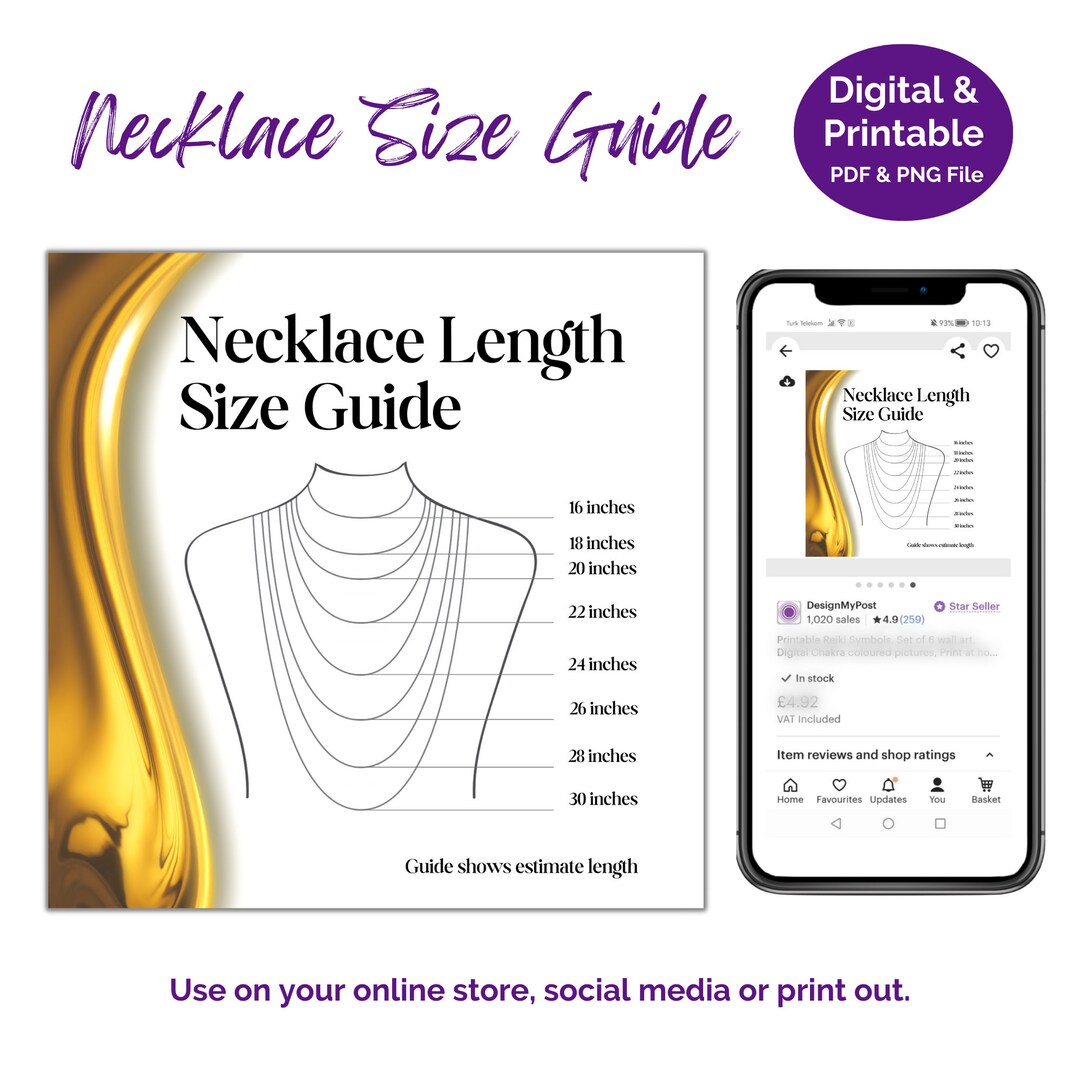 Necklace Size Chart Template: Printable Jewelry Shop Guide (digital ...