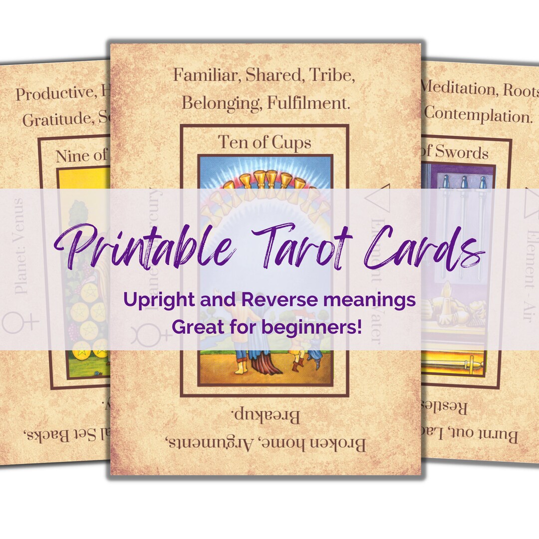 Printable Tarot Deck Flashcards With Keywords, Print at Home, A4 Cheat ...