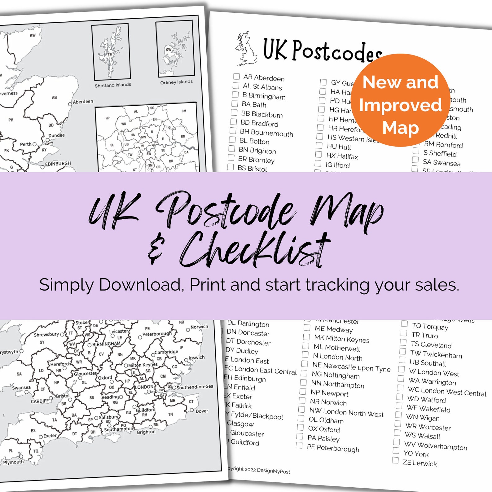 UK Sales Map Plus Postcode Checklist Printable A4 Tracker Map Print at ...