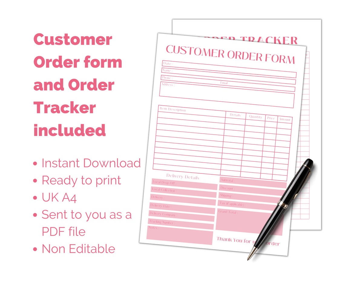 Pink Printable Customer Order Form & Order Tracker - Etsy UK