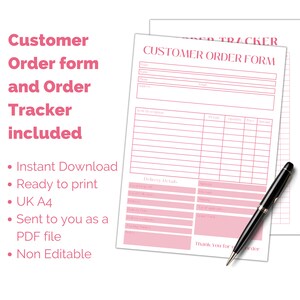 Pink Printable Customer Order Form & Order Tracker, Downloadable Small ...