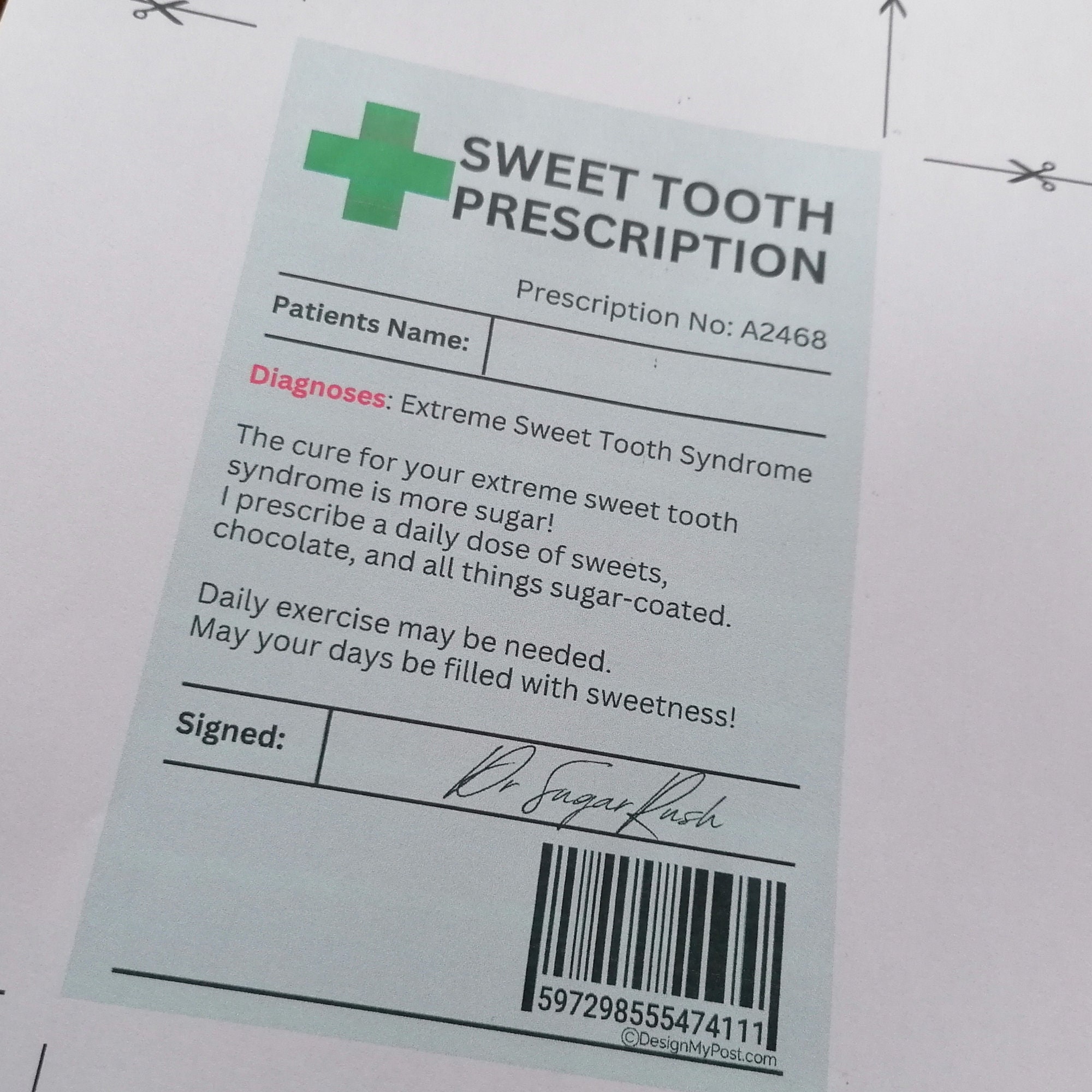 Sweet Tooth Prescription Label: Printable Novelty Gift (PNG & PDF ...