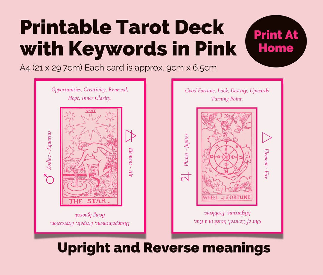 Pink Printable Tarot Deck With Keywords Print at Home A4 - Etsy UK
