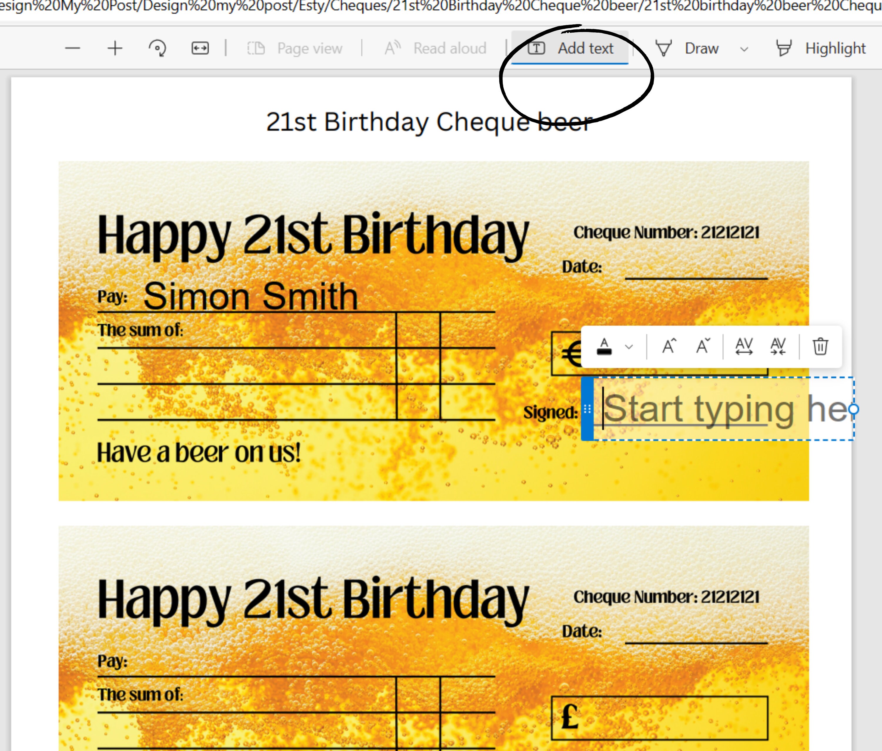 21st Novelty Birthday Cheque. Gifting Fake Blank Cheque - Etsy