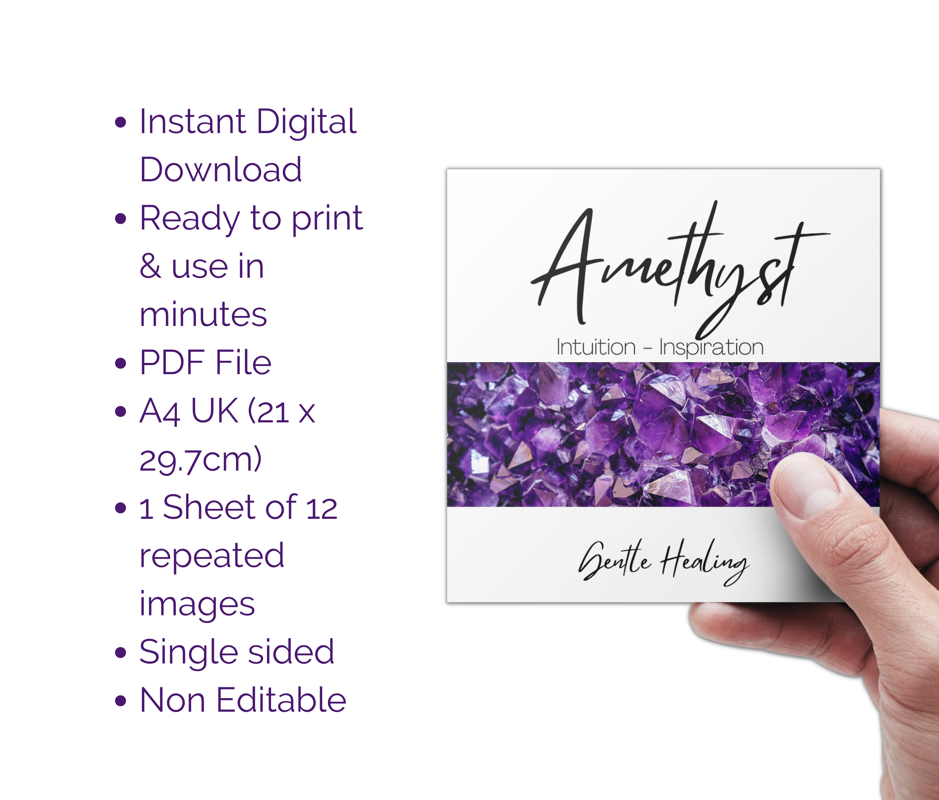 Printable Amethyst Crystal Cards for Crystal Sellers & - Etsy UK